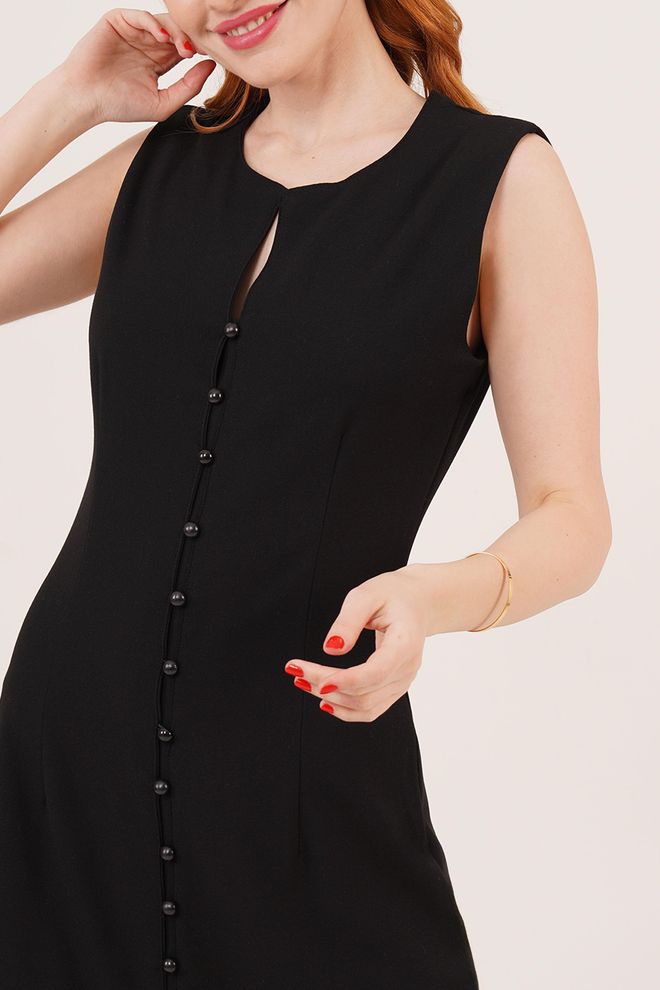 Lonca | LUS10688 - Wholesale Black Dress With Sphere Sleeve Lonca | LUS10688 - Wholesale Black Dress With Sphere Sleeve